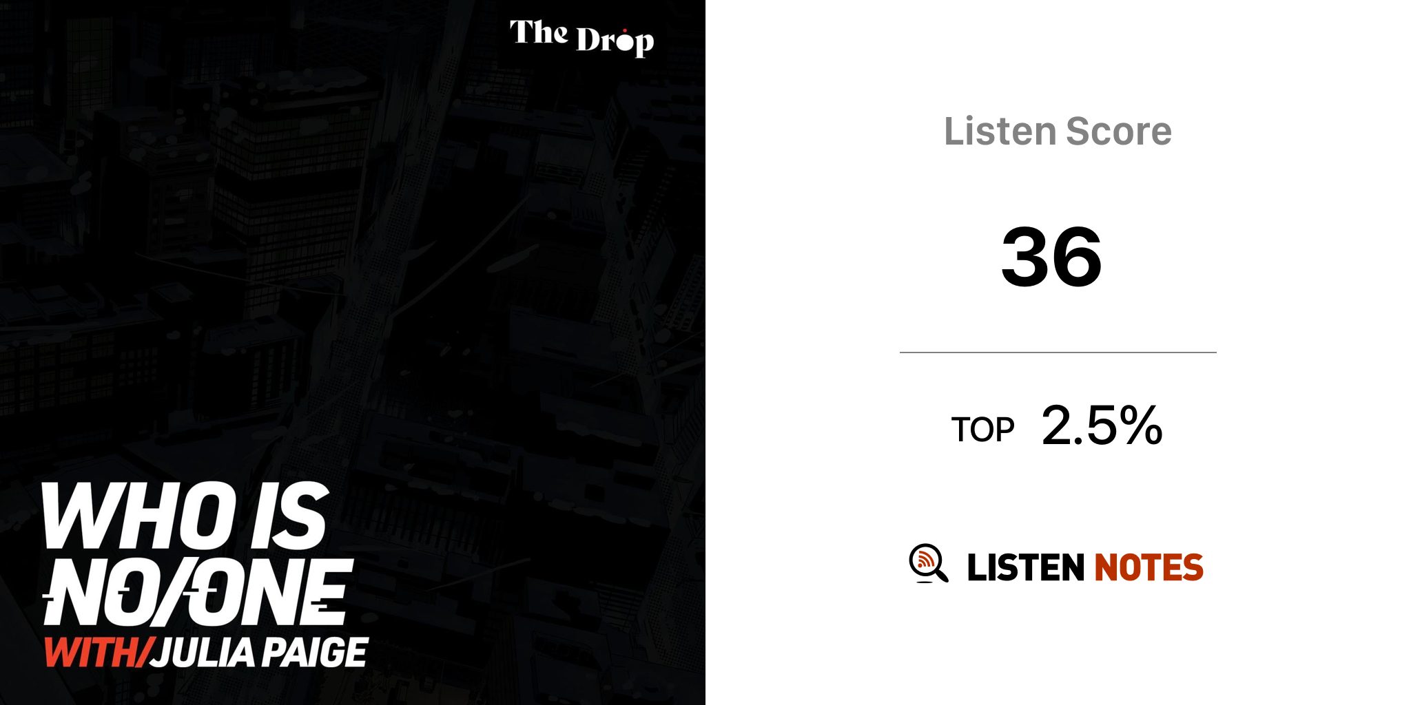 Who Is NO/ONE (podcast) - The Drop | Listen Notes