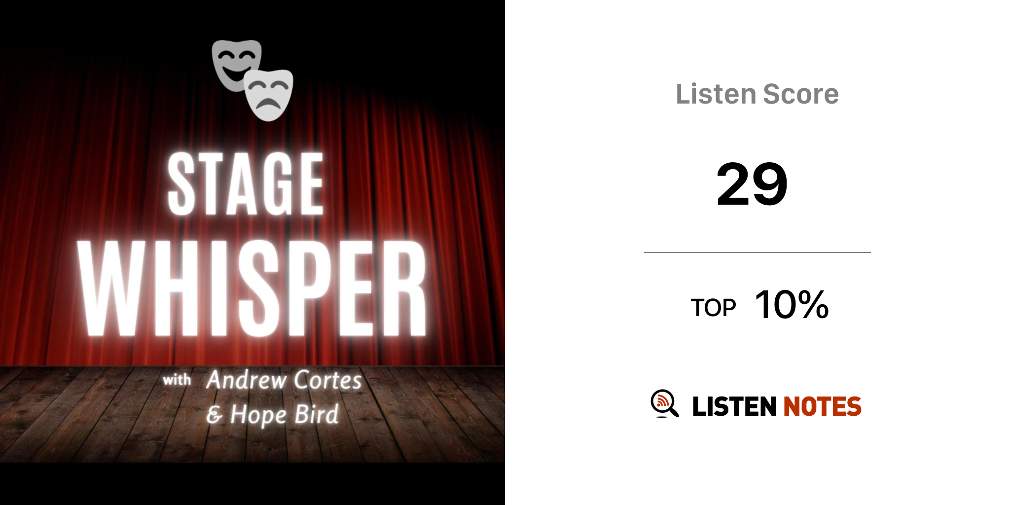 Stage Whisper (播客) - Andrew Cortes and Hope Bird | Listen Notes